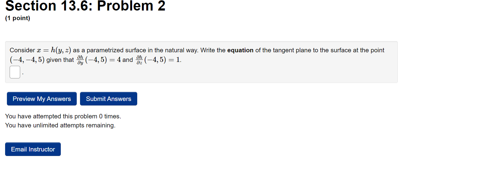 Solved Consider x=h(y,z) as a parametrized surface in the | Chegg.com