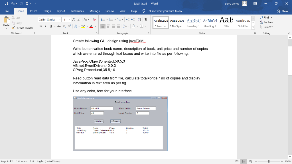 File Share UP Copy 5.08 Lab5-java2 - Word pary verma | Chegg.com