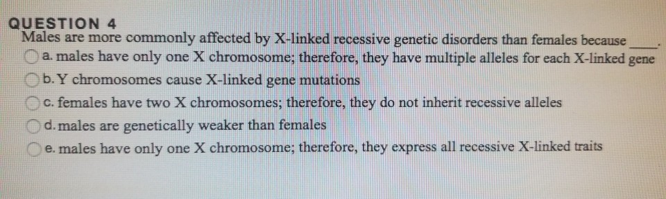Solved QUESTION 4 Males are more commonly affected by | Chegg.com