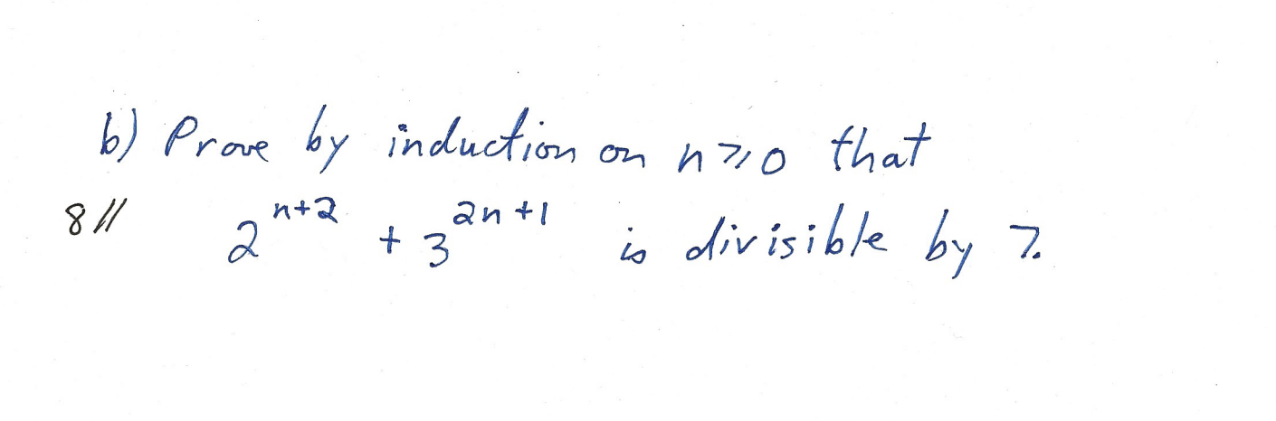 Solved prove by induction on n>=0 that 2^n+2+3^2n+1 is | Chegg.com