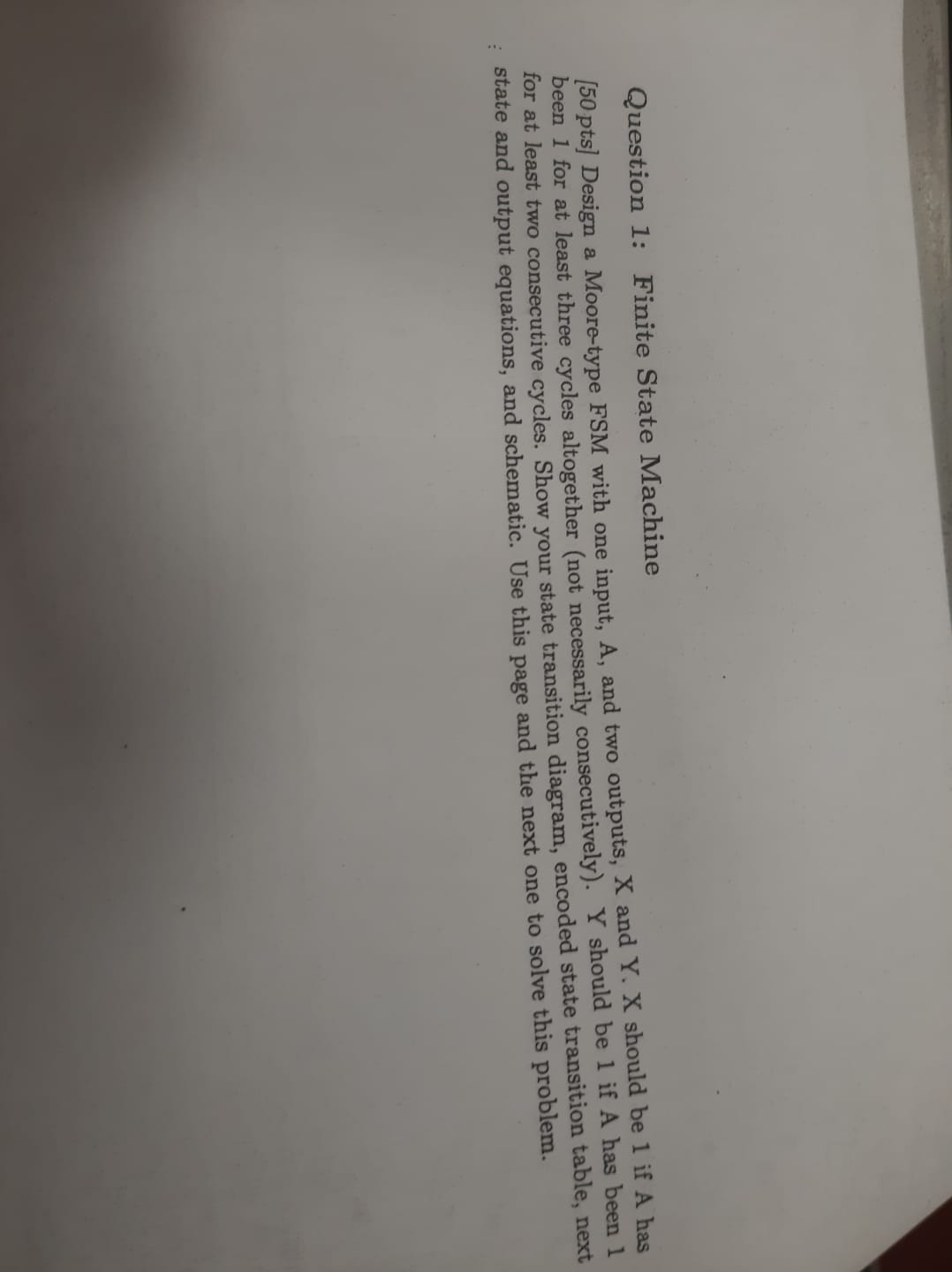 Solved Question 1: Finite State Machine [50 pts] Design a | Chegg.com