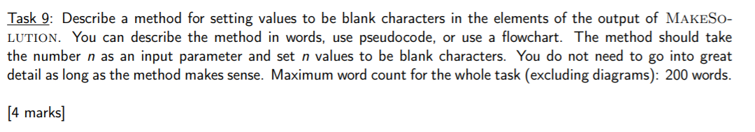 Solved Task 9: Describe a method for setting values to be | Chegg.com