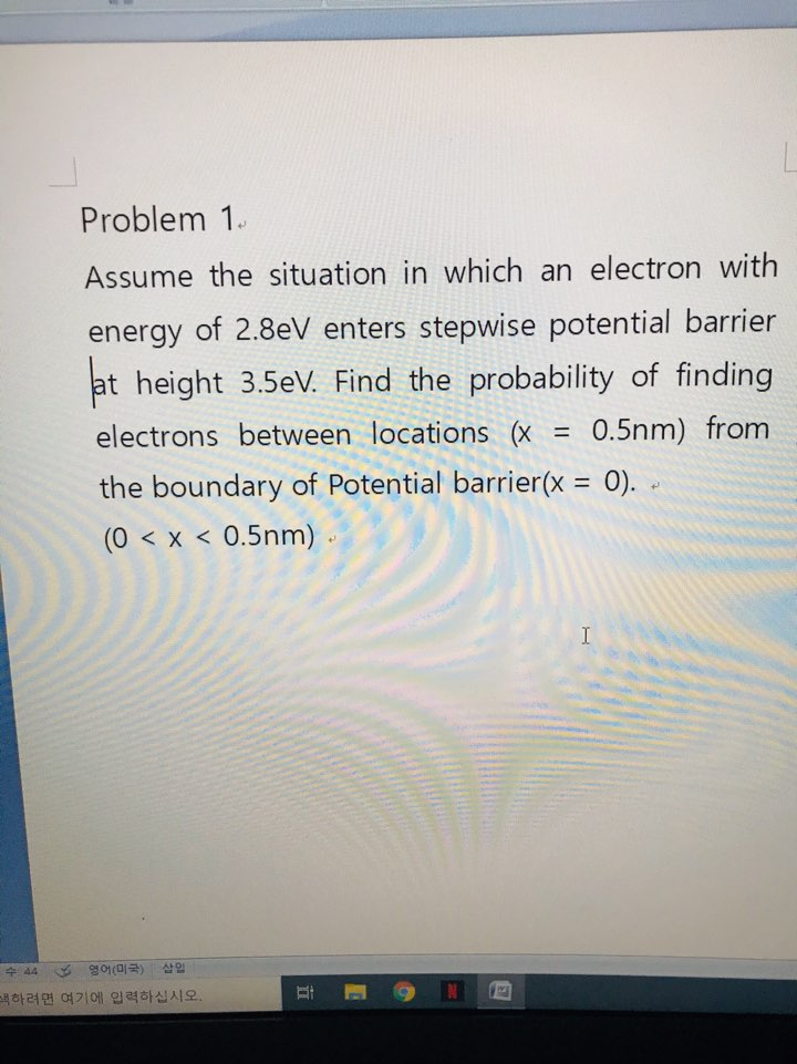 Solved Problem 1. Assume the situation in which an electron | Chegg.com