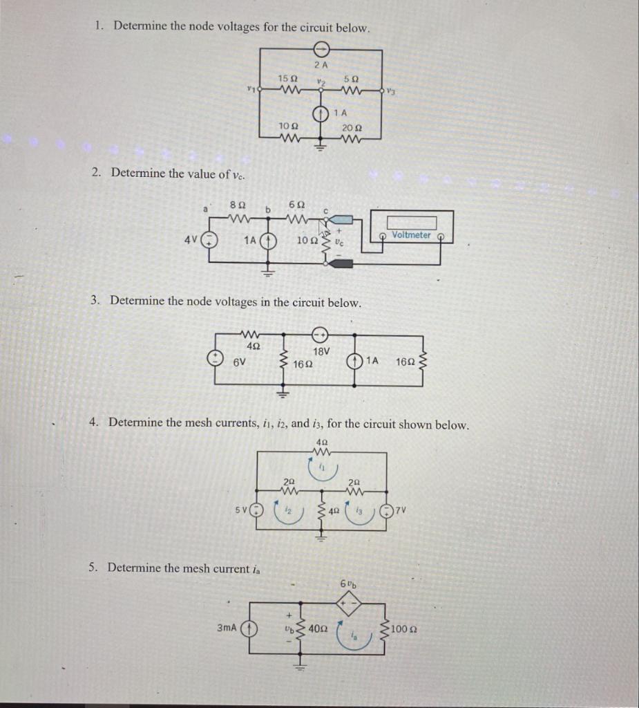 Solved 1. Determine the node voltages for the circuit below. | Chegg.com