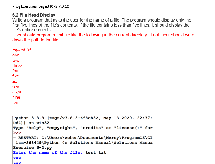 Solved Prog Exercises, page340-2,7,9,10 6.2 File Head | Chegg.com