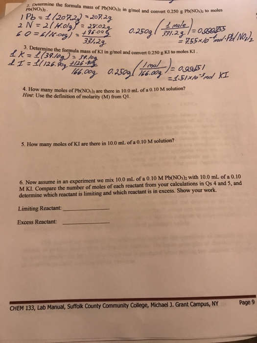 Solved Determine the formula mass of Pb(NO_3)_2 in g/mol and | Chegg.com
