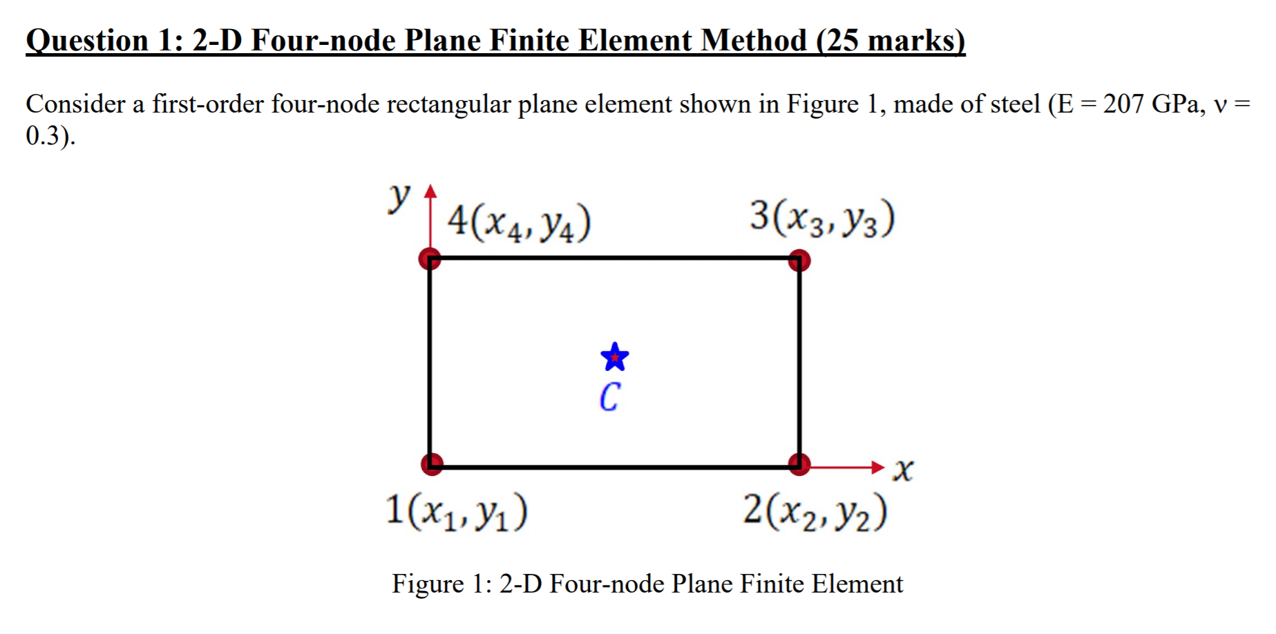 Solved Question 1 2 D Four Node Plane Finite Element Method