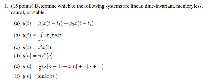 Solved 1. (15 points) Determine which of the following | Chegg.com