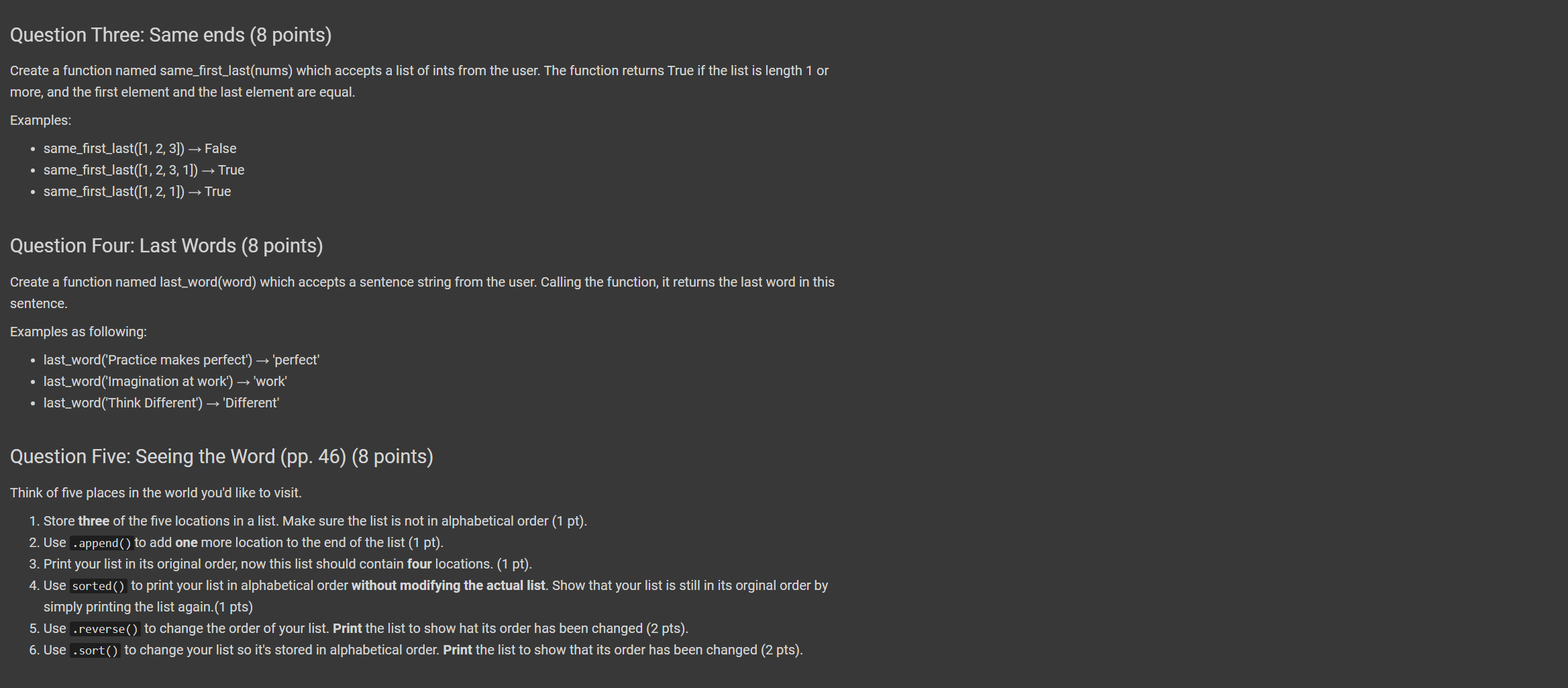 Solved Question Three: Same ends (8 ﻿points)Create a | Chegg.com