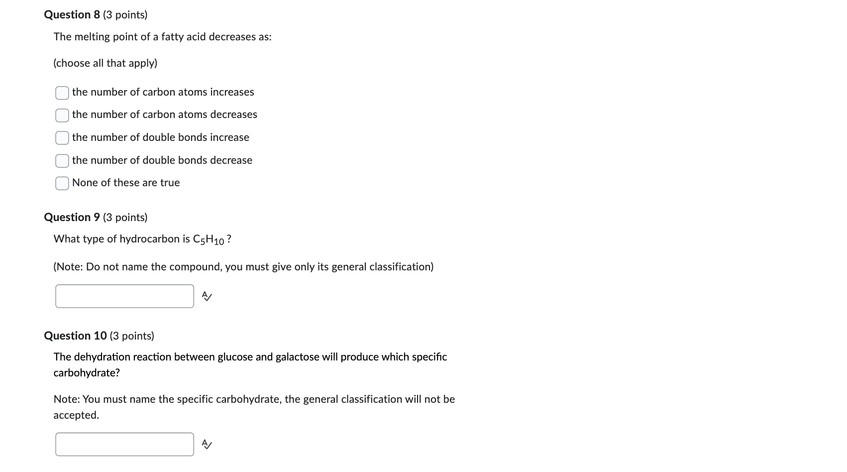 Solved Question 8 (3 points) The melting point of a fatty | Chegg.com