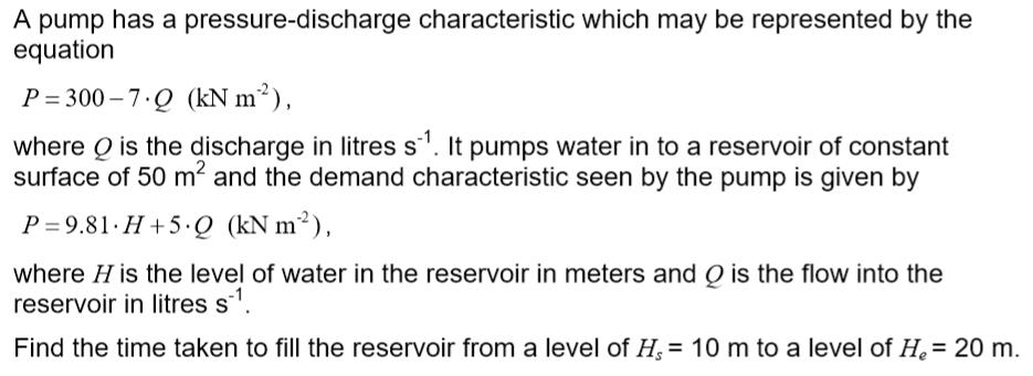 Solved A pump has a pressure-discharge characteristic which | Chegg.com