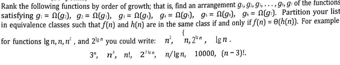 Solved Rank the following functions by order of growth; that | Chegg.com