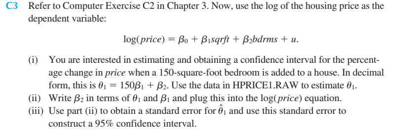 Solved C3 Refer to Computer Exercise C2 in Chapter 3. Now, | Chegg.com