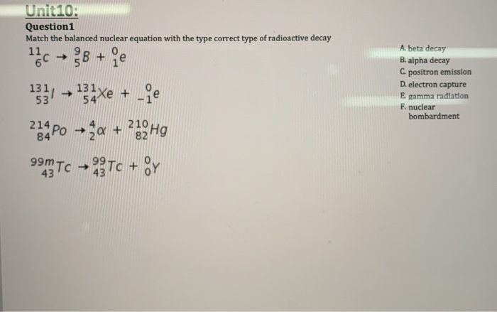 Solved Question1 Match the balanced nuclear equation with | Chegg.com