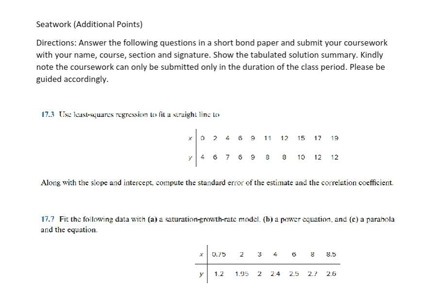 Solved Seatwork (Additional ﻿Points)Directions: Answer the | Chegg.com