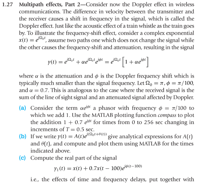 Multipath effects, Part 2-Consider now the Doppler | Chegg.com