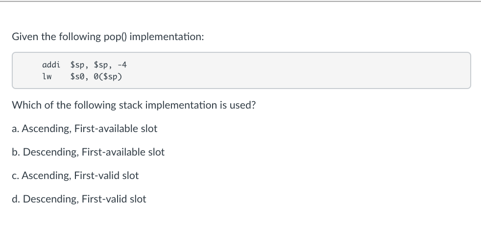 Solved Given the following push() implementation: addi | Chegg.com