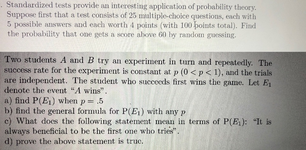 Solved Standardized tests provide an interesting application | Chegg.com