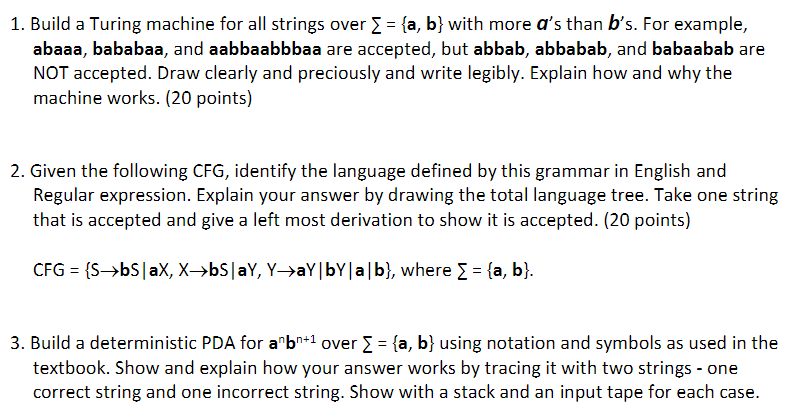 Solved 1. Build a Turing machine for all strings over 2 (a, | Chegg.com