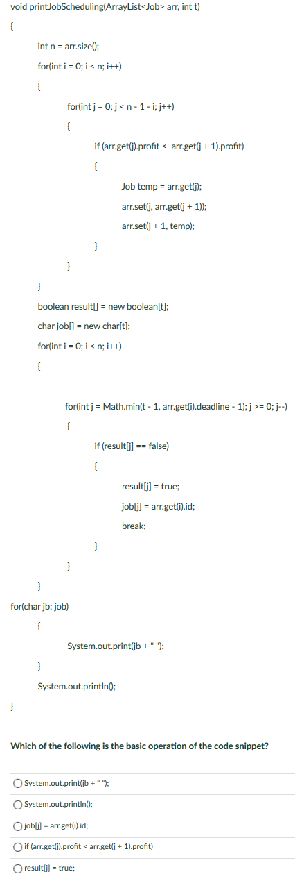 Solved void printJobScheduling(ArrayList arr, int t) { int n | Chegg.com