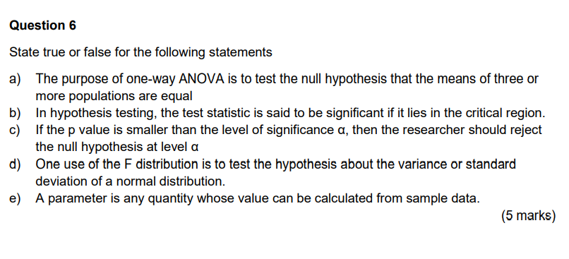 Solved Question 6 State true or false for the following | Chegg.com
