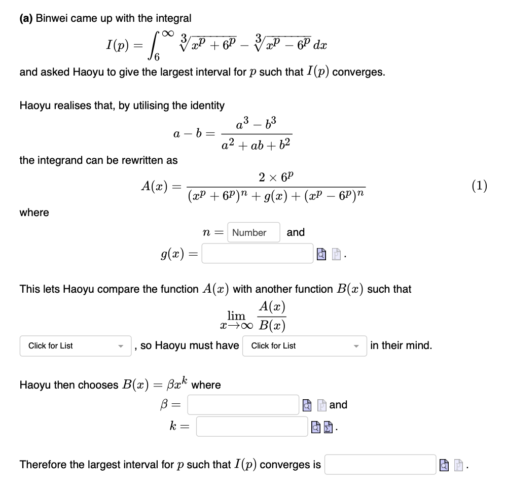 (a) Binwei came up with the integral | Chegg.com