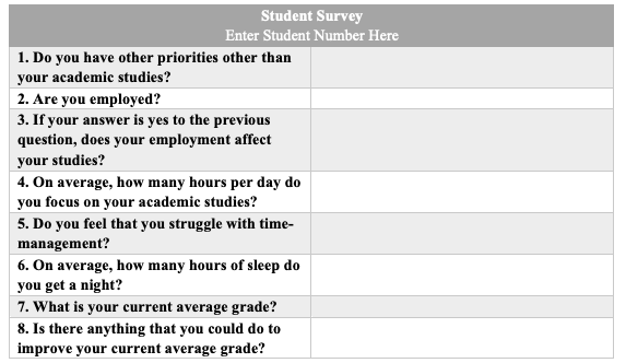 Solved Based on the Student Survey Questions and the Student | Chegg.com