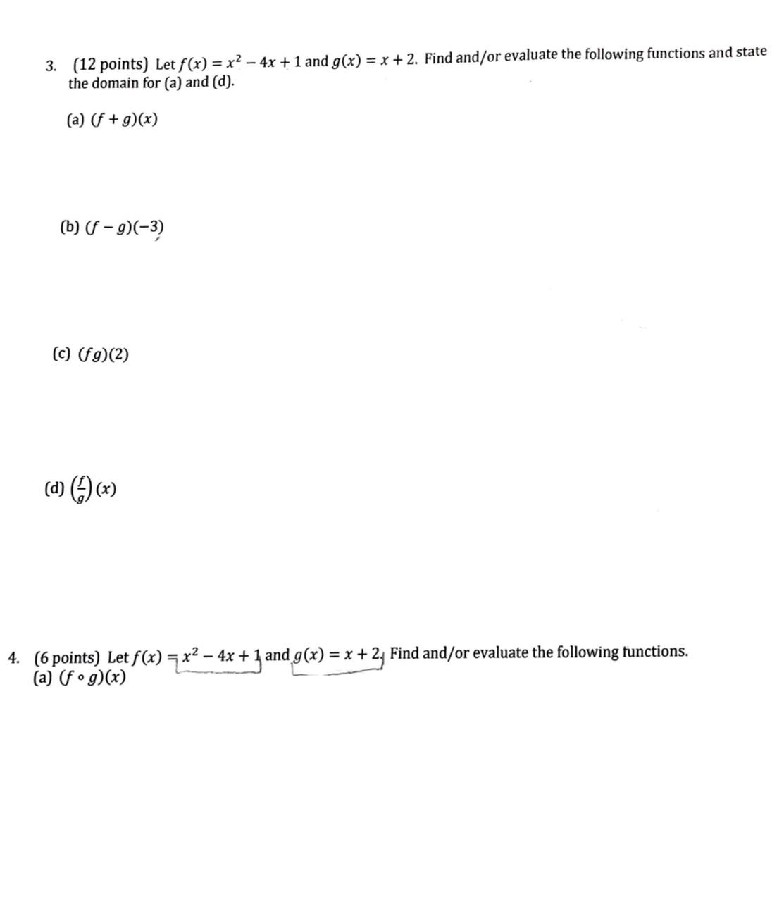 Solved 3. (12 points) Let f(x) = x2 - 4x + 1 and g(x) = x + | Chegg.com