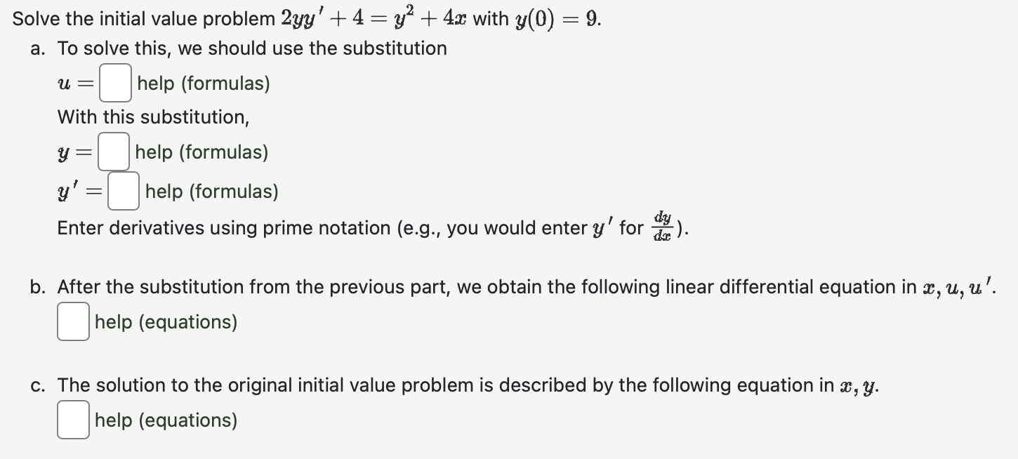 Solved Solve the initial value problem 2yy′+4=y2+4x with | Chegg.com