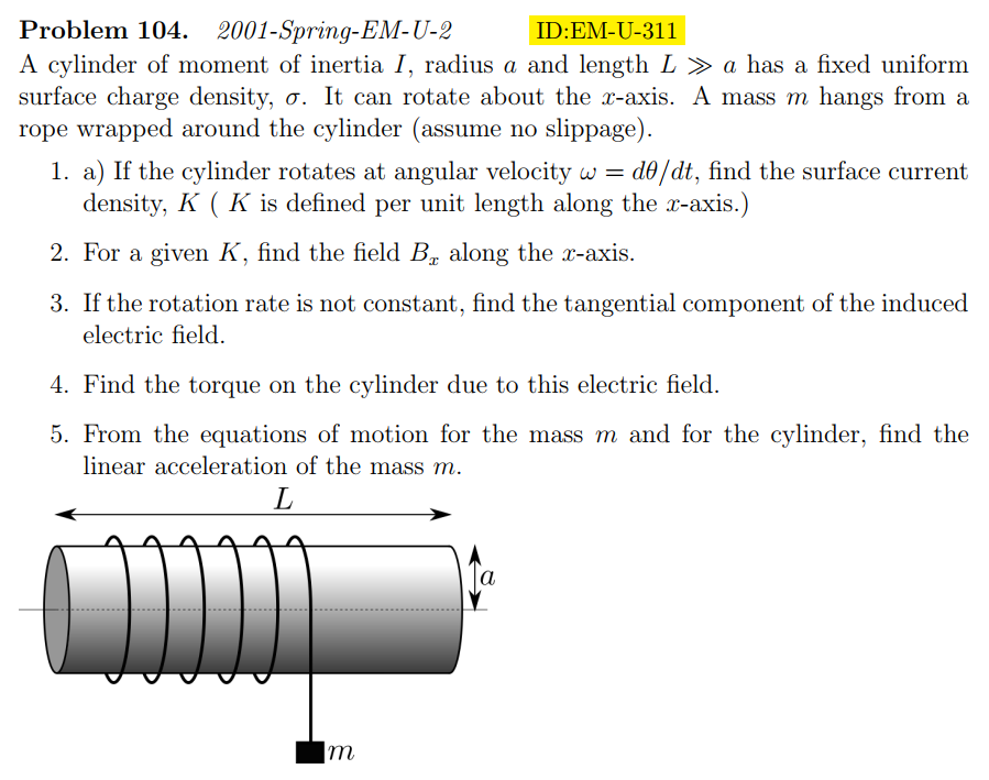Solved Problem 104. 2001-Spring-EM-U-2 ID:EM-U-311 A | Chegg.com