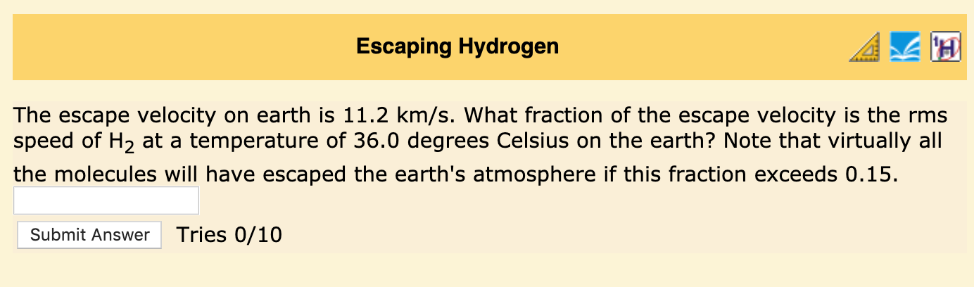 Solved Escaping Hydrogen The escape velocity on earth is | Chegg.com