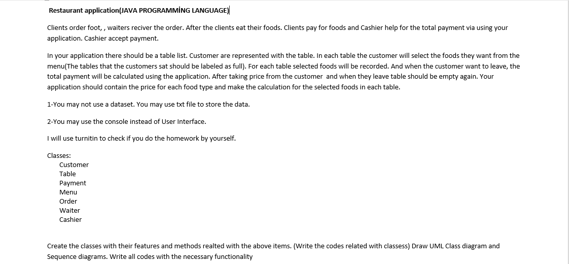 Solved Restaurant application(JAVA PROGRAMMING LANGUAGE) | Chegg.com