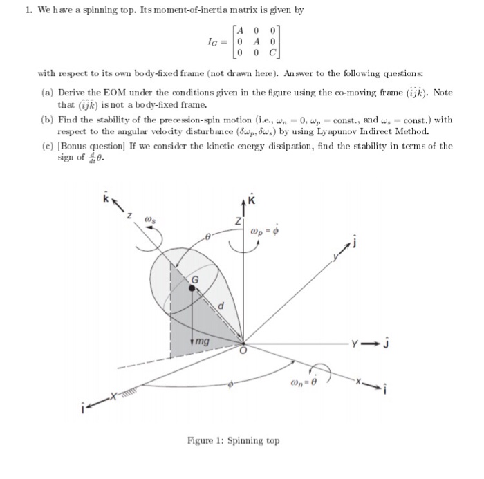 Solved 1 We hae a spinning top. Its moment-of-inertia matrix | Chegg.com