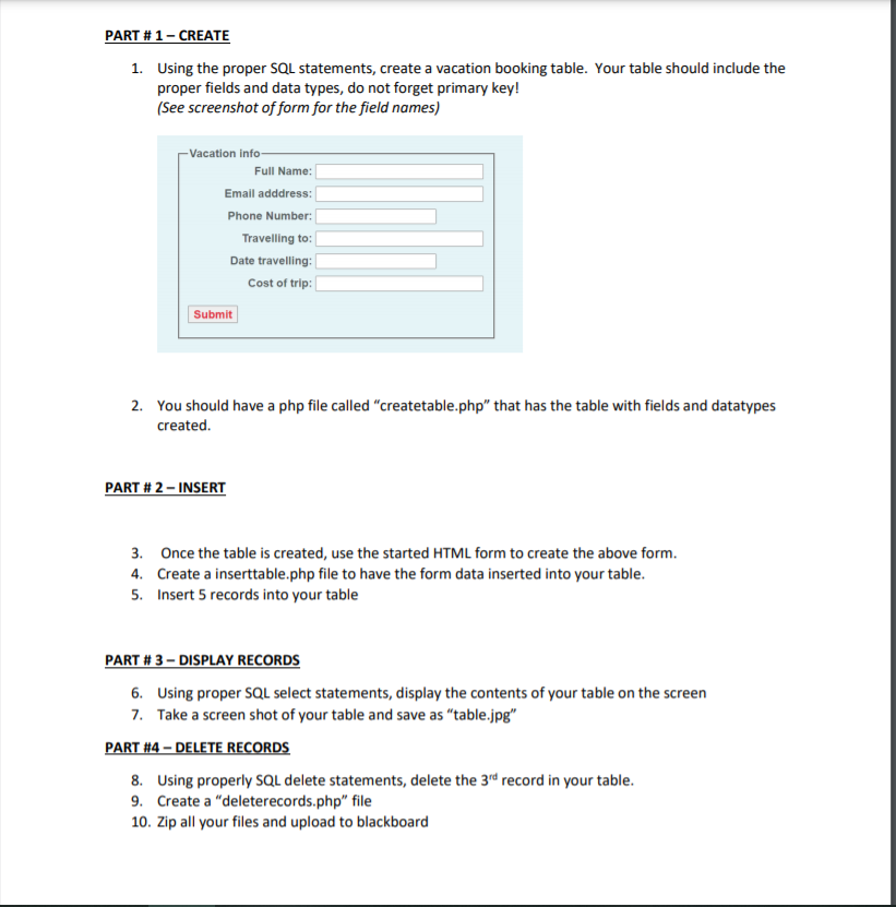 Solved PART #1 - CREATE 1. Using the proper SQL statements, | Chegg.com