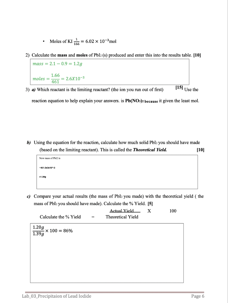 Solved Precipitation and Gravimetric analysis of lead iodide | Chegg.com