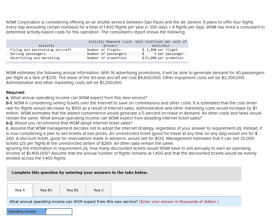 Solved WSM Corporation Is considering offering an air | Chegg.com