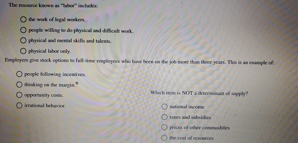 Solved The resource known as "labor" includes: O the work of | Chegg.com
