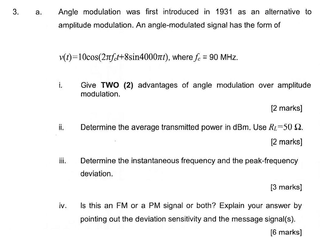 Solved Angle Modulation Was First Introduced In 1931 As An
