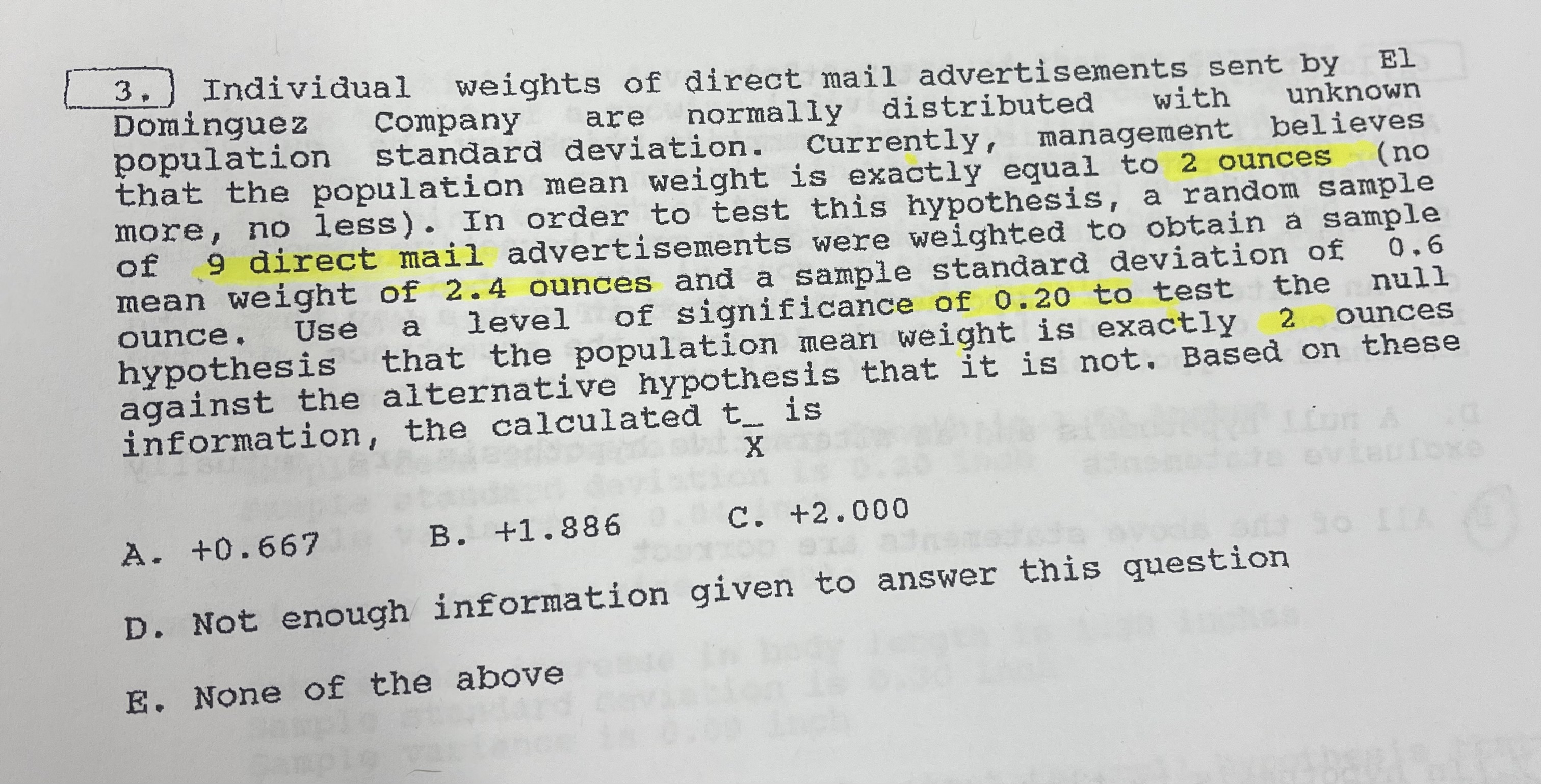 Solved Individual weights of direct mail advertisements sent | Chegg.com