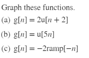 Solved Graph these functions. (a) g[n] = 2u[n + 2] (b) g[n] | Chegg.com
