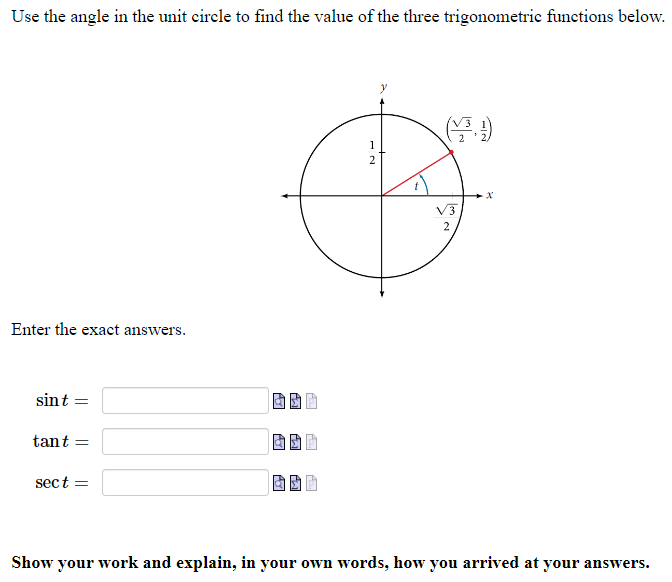 Solved Use the angle in the unit circle to find the value of | Chegg.com