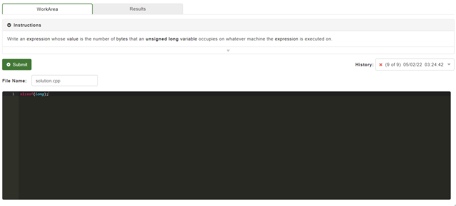 Solved WorkArea Results Instructions Write an expression | Chegg.com