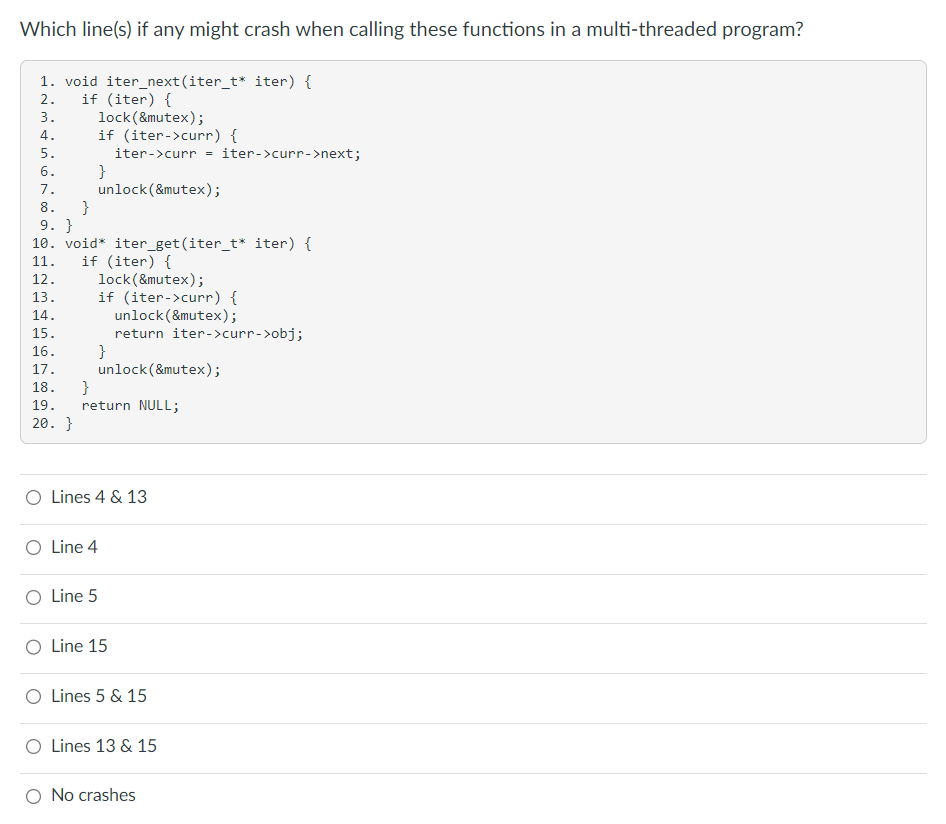 Solved Which line(s) ﻿if any might crash when calling these | Chegg.com