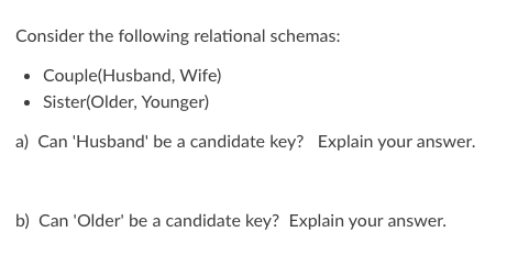 Solved Consider the following relational schemas: | Chegg.com