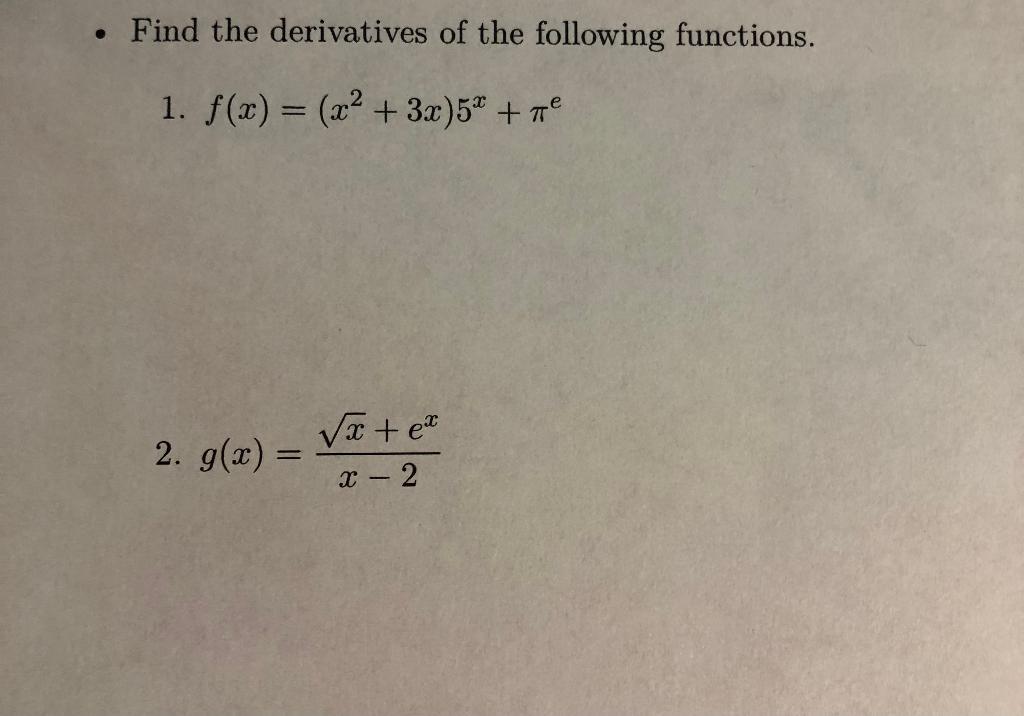 Solved - Find the derivatives of the following functions. 1. | Chegg.com