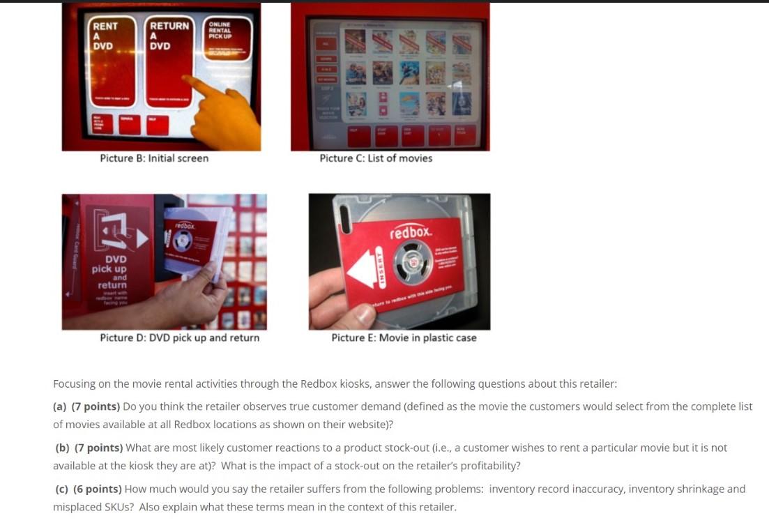 Solved Problem 5 (20 points): Consider the retailer Redbox: | Chegg.com