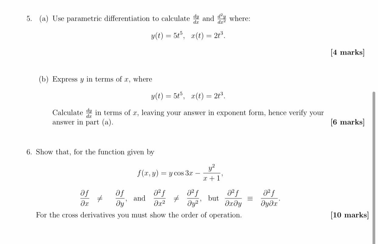 Solved 5. (a) Use parametric differentiation to calculated | Chegg.com