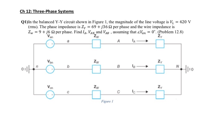 Solved Ch 12:Three-Phase Systems Q1)In the balanced Y-Y | Chegg.com