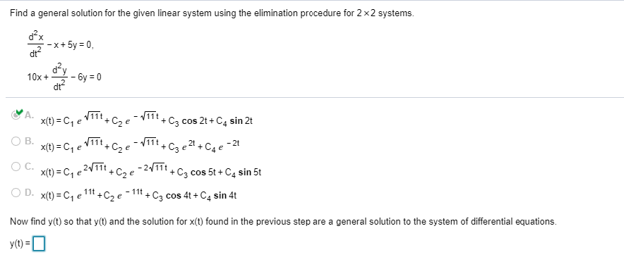 Solved Find a general solution for the given linear system | Chegg.com