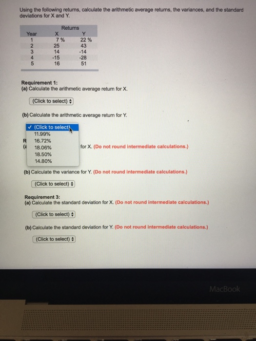 Solved Using the following returns, calculate the arithmetic | Chegg.com